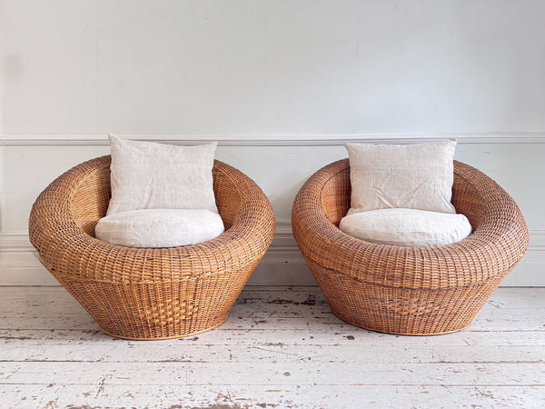 A Pair of 1970's French Round Rattan Lounge Chairs – Streett Marburg